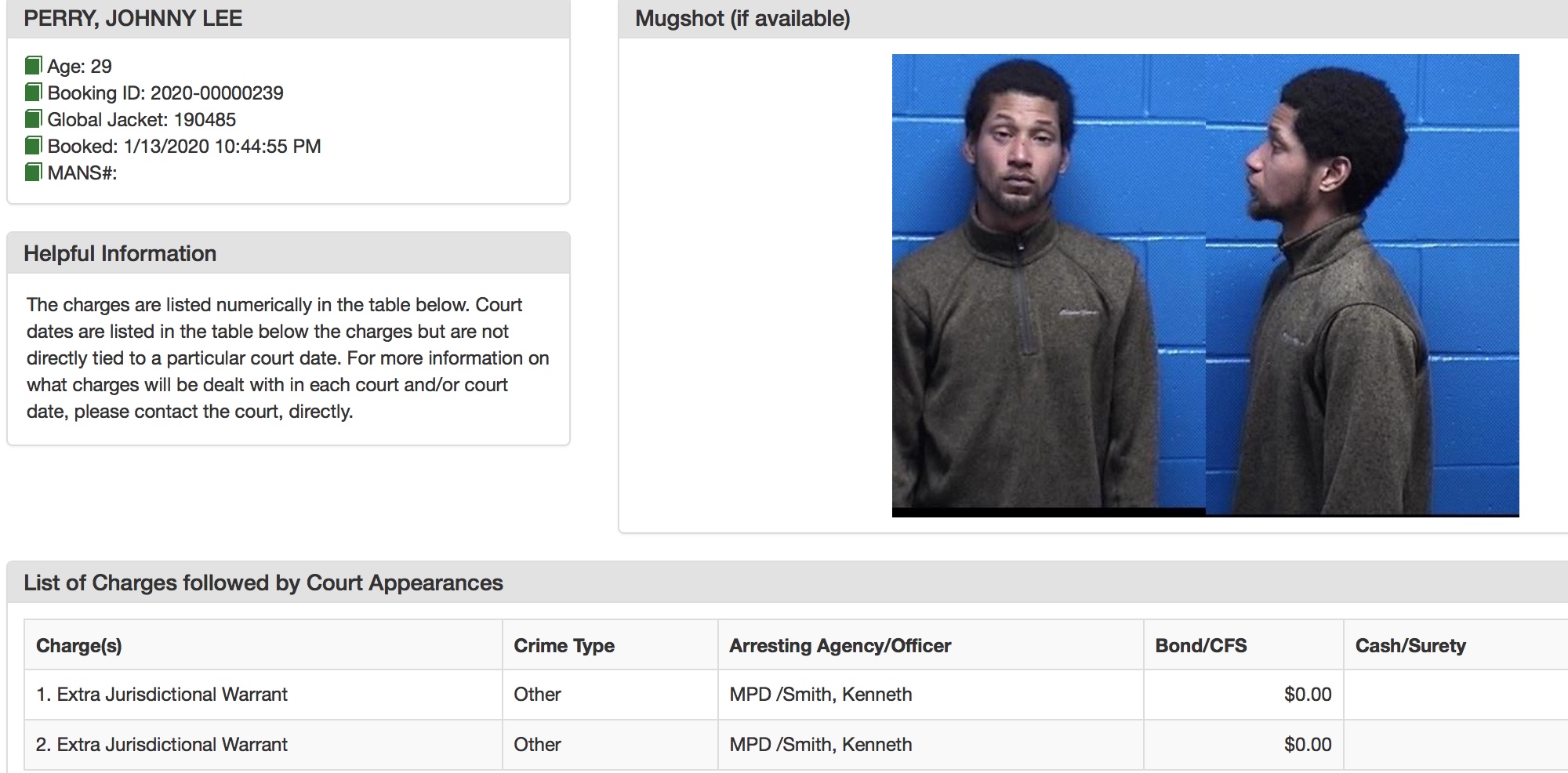 Johnny Lee Perry Spends Another Night In Jail, Still No Charges Filed ...